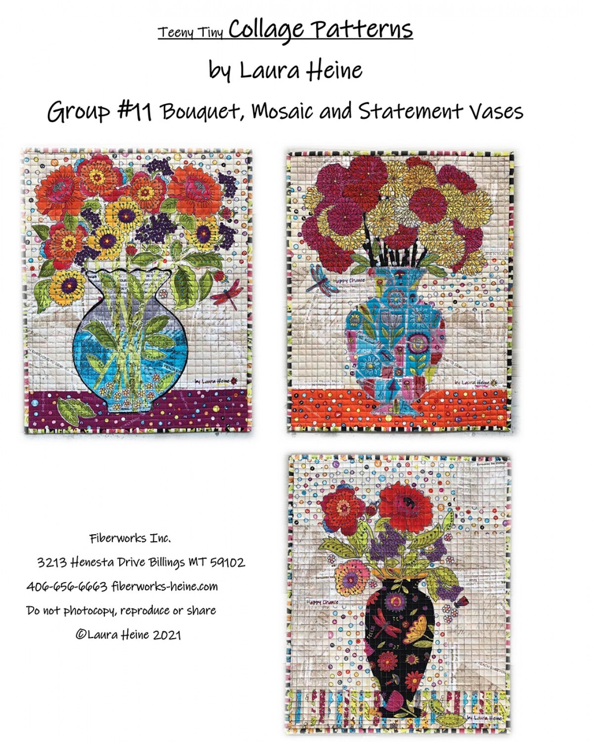 Laura Heine - Teeny Tiny Collage Pattern Group #11 -Bouquet, Mosaic and Statement Vases