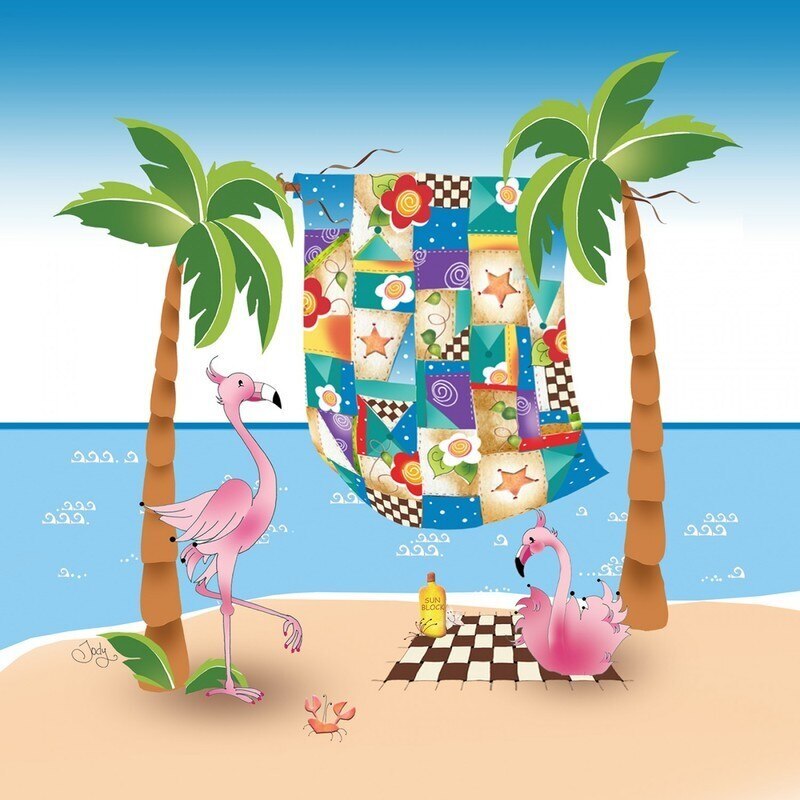 Jody Houghton - Quilting by the Sea Fabric Art Panel 7.5in sq